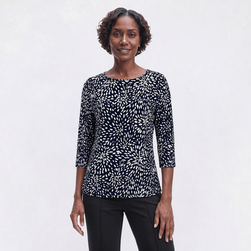 Click here for Petite Emily Daniels 3/4 Sleeve Starburst Dot Text... prices